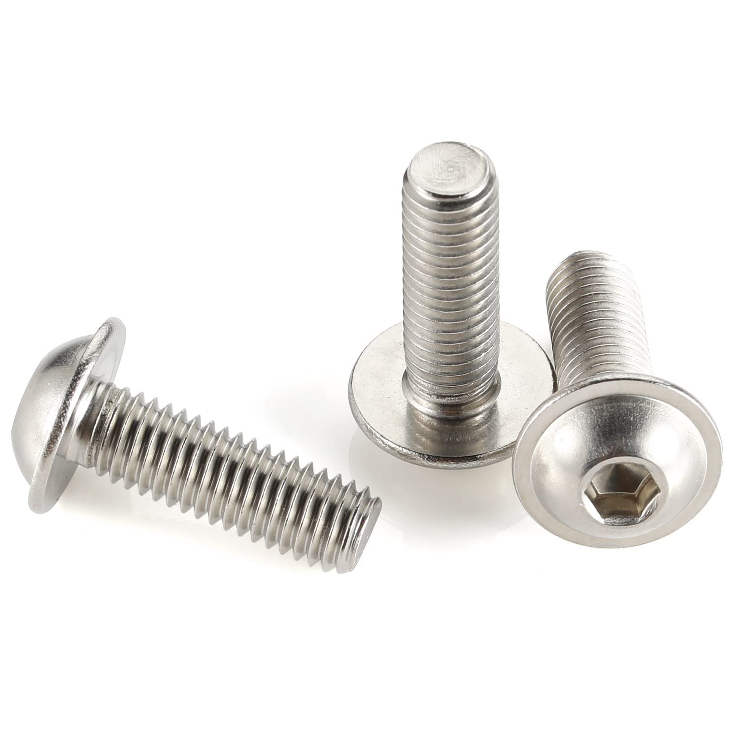 M8-1.25 x 60mm Flanged Button Head Socket Cap Screw Bolts, 304 Stainless Steel 18-8, Allen Socket Drive, Bright Finish, Fully Threaded, Pack of 10