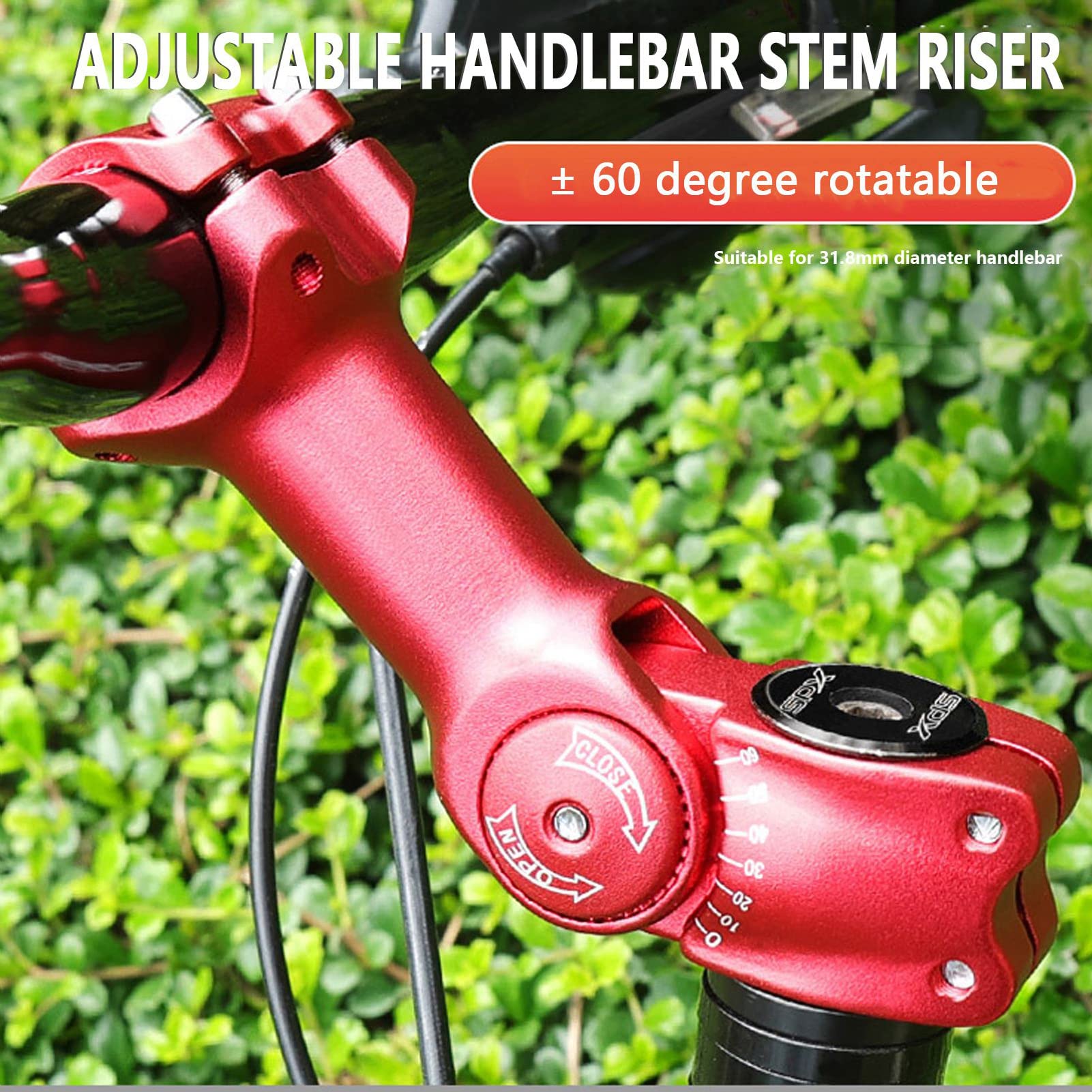 31.8 Bike Stem Replacement, 125mm 60 Degree Adjustable Mountain Bike Handlebar Stem Riser for Road Cycling(red)