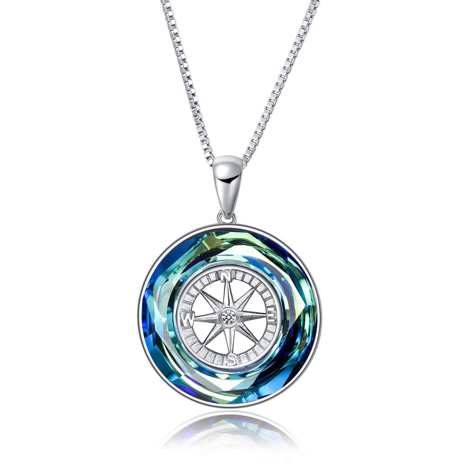 AOBOCO Graduation Gifts for Women, 925 Sterling Silver Compass Pendant Necklace with Color-changed Crystal from Austria, College Graduation Gift for Her Women