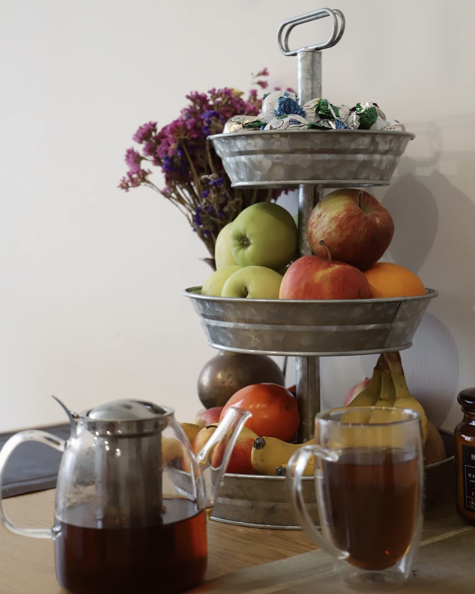 3 Tiered Serving – Galvanized Metal Tray – Balanced Structure – Multipurpose Decorative Tray by Sheff Store (3 Tier)
