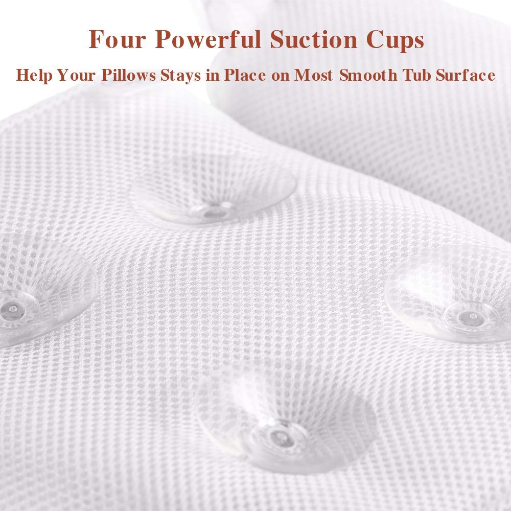 Bath Pillow Spa Bathtub Cushion Head,Neck,Shoulder and Back Support Rest with 4 Non-Slip Strong Suction Cup Fathers Day Bathing Shower Gifts