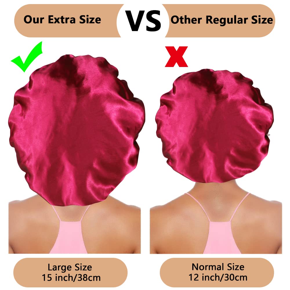 3PCS Extra Large Satin Bonnets for Black Women, Hair Bonnets for Sleeping Braids Curly Hair, A
