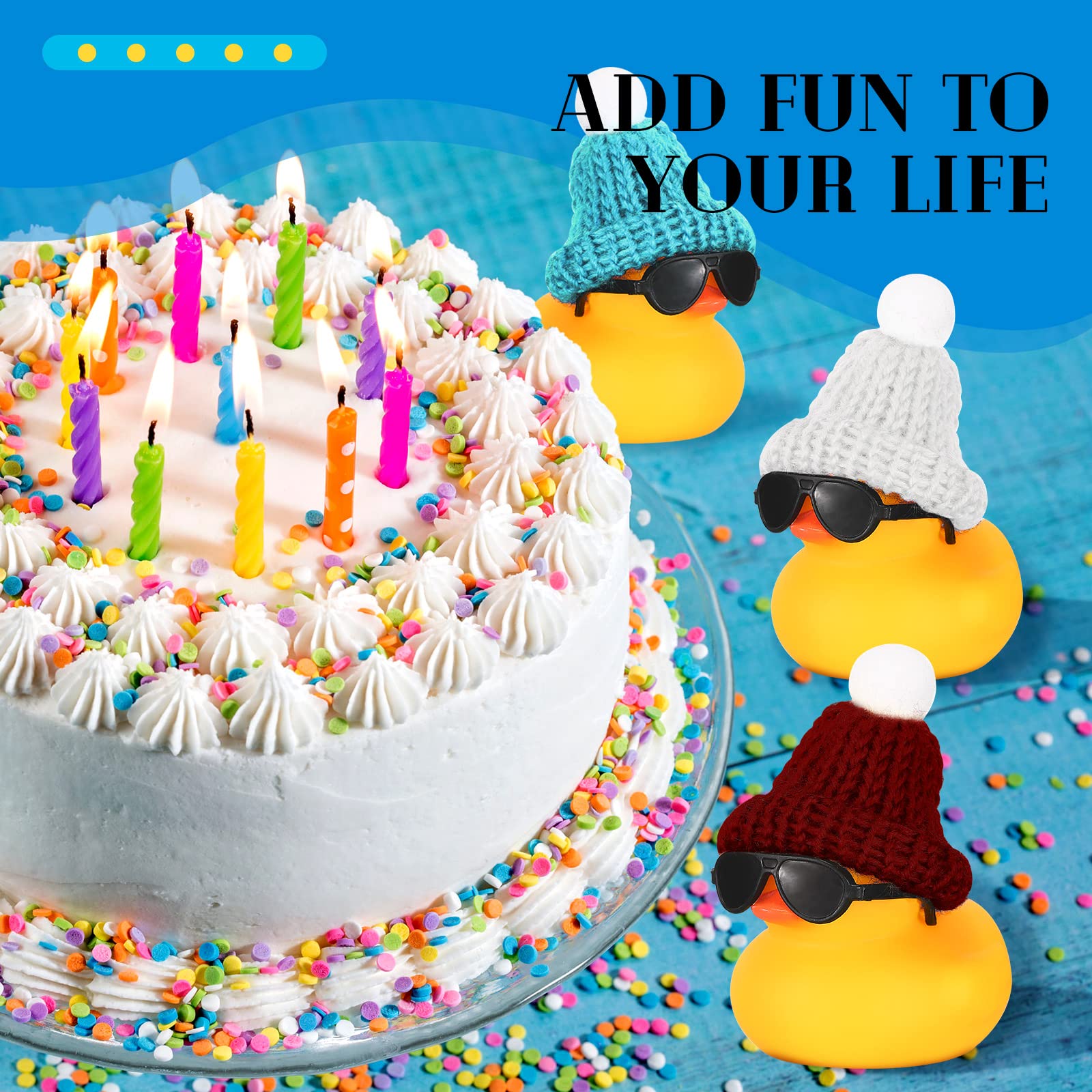 48 Pcs Mini Rubber Duck in Bulk with 48 Pcs Sunglasses and 48 Pcs Knitting Hats Sets, Duck Bath Rubber Ducky Bathtub Toys for Gift Cruise Birthday Baby Shower Party