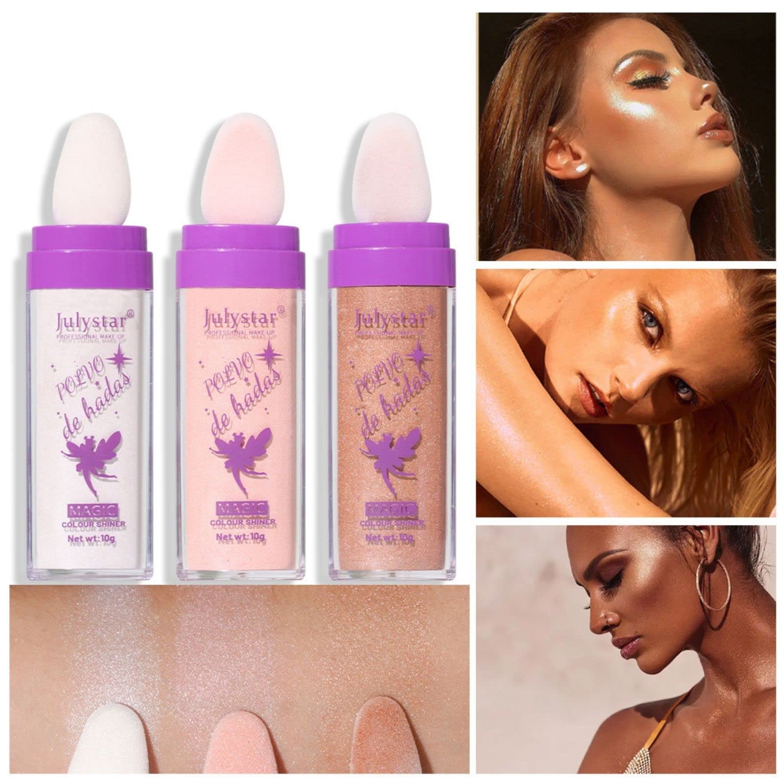3 PCS Polvo De Hadas, Fairy Highlight Patting Powder Highlighter Body Brightens the Natural Three-dimensional Face Powder Blusher (3 Colors)