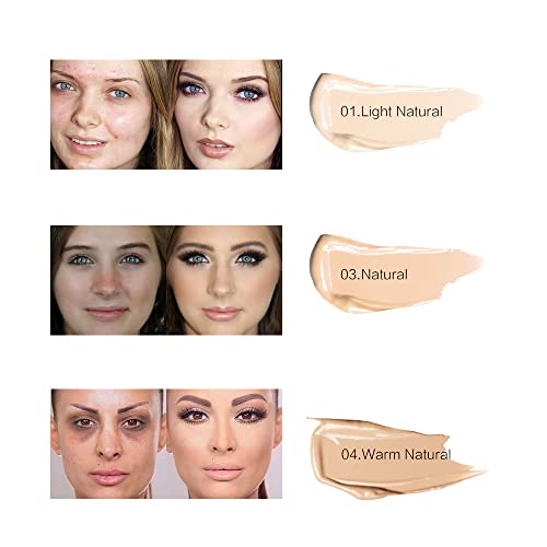 3 Pack Pro Full Cover Liquid Concealer, Waterproof Smooth Matte Flawless Finish Creamy Concealer Foundation for Eye Dark Circles Spot Face Concealer Makeup, Warm Natural, 3×6ml/0.20Fl Oz