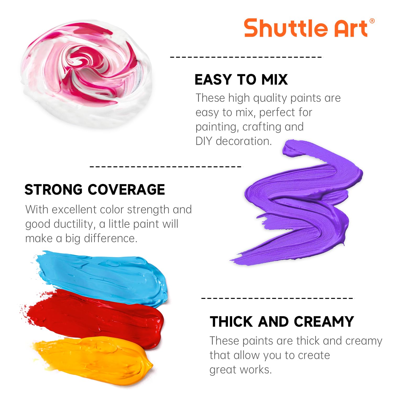 Acrylic Paint, Shuttle Art 24 Colors Acrylic Paint Bottle Set, 250ml/8.45oz Each, Rich Pigments, High Viscosity, Bulk Paint for Artists, Beginners and Kids Painting on Rocks Crafts Canvas Wood Ceramic