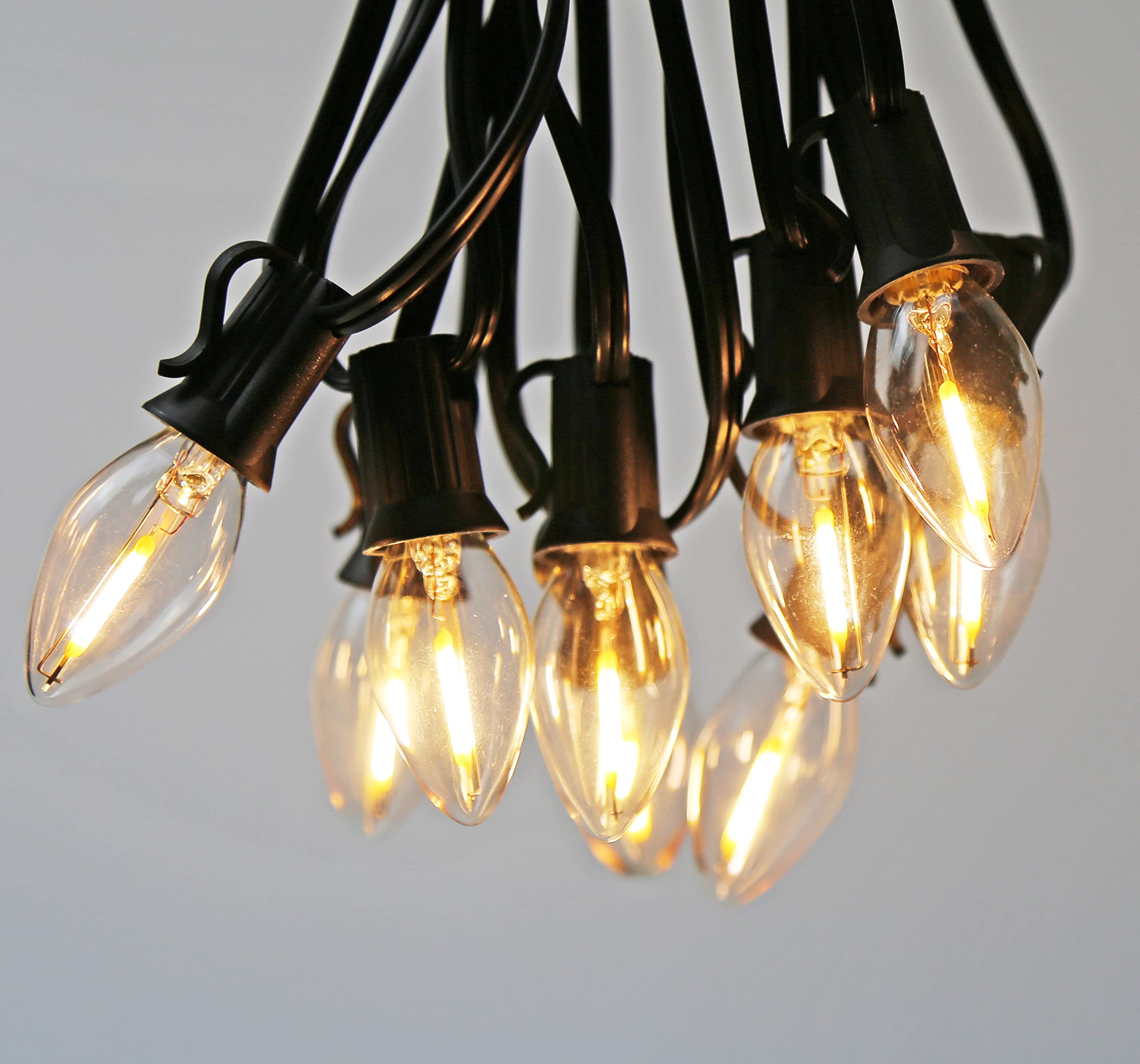 C7 LED Night Light Bulbs 0.6W Equivalent to 7W C7 Candelabra LED Filament Light Bulbs E12 Candelabra Base Lamp Clear Glass Warm White 2700K Outdoor String Lights 25 Pack