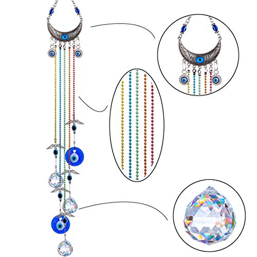 20inch Blue Evil Eye Hanging Crystals Suncatcher Ornament with Chakra Energy Crystal Ball Prism Pendant Rainbow Maker for Home Decor Protection