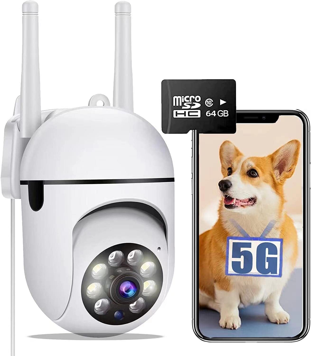 2K 3MP Security Camera Outdoor, 5G/2.4GHz 360° PTZ WiFi Camera, Indoor Surveillance Cam for Home Security, Smart Motion Detection Alarm, 2-Way Audio, Night Vision, Works with Alexa - with 64G SD Card