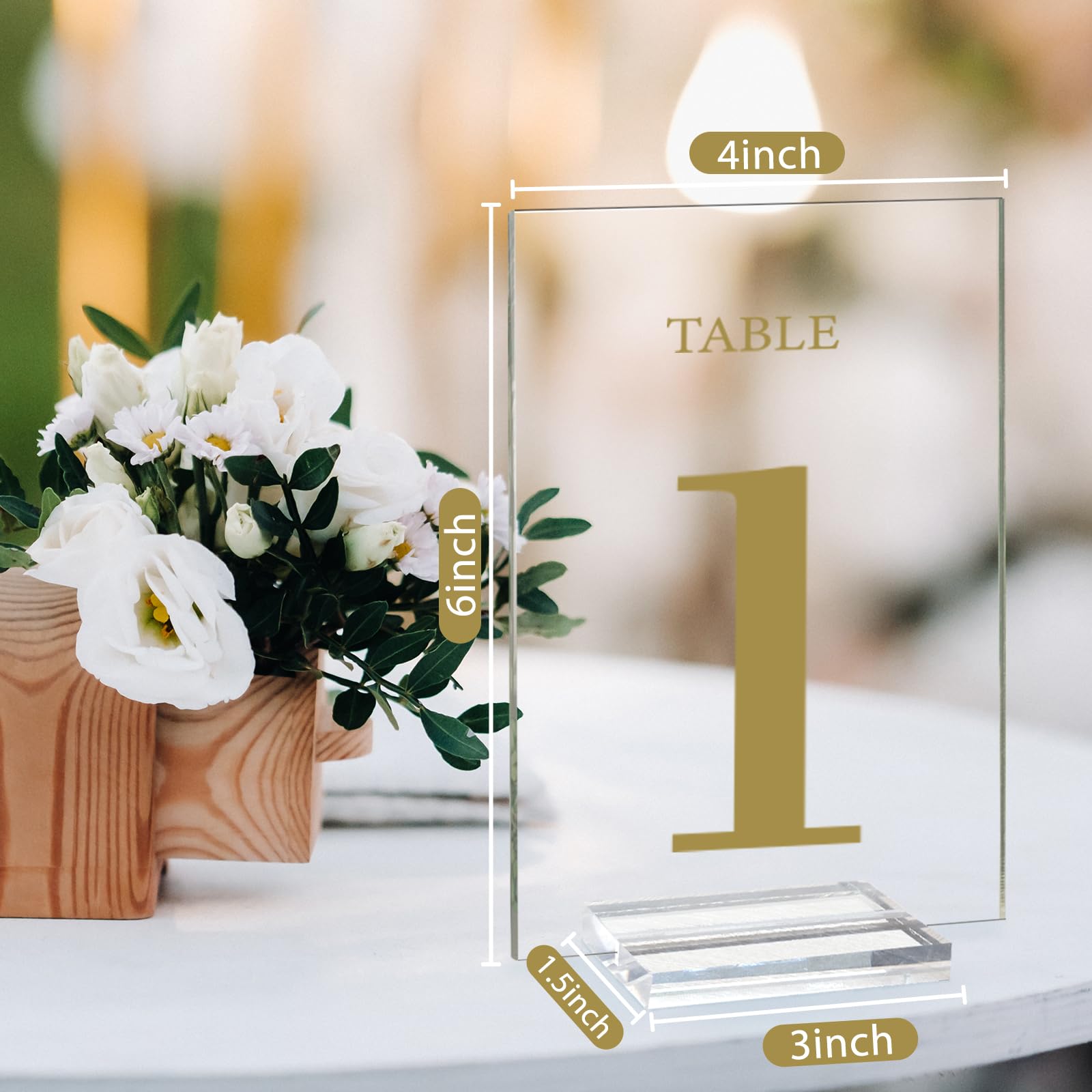 Acrylic Wedding Table Numbers 1-20 with Removable Base 6ร4x1/8 Elegant Table Number Holders for Weddings Meeting, Events, Birthdays, and Anniversaries