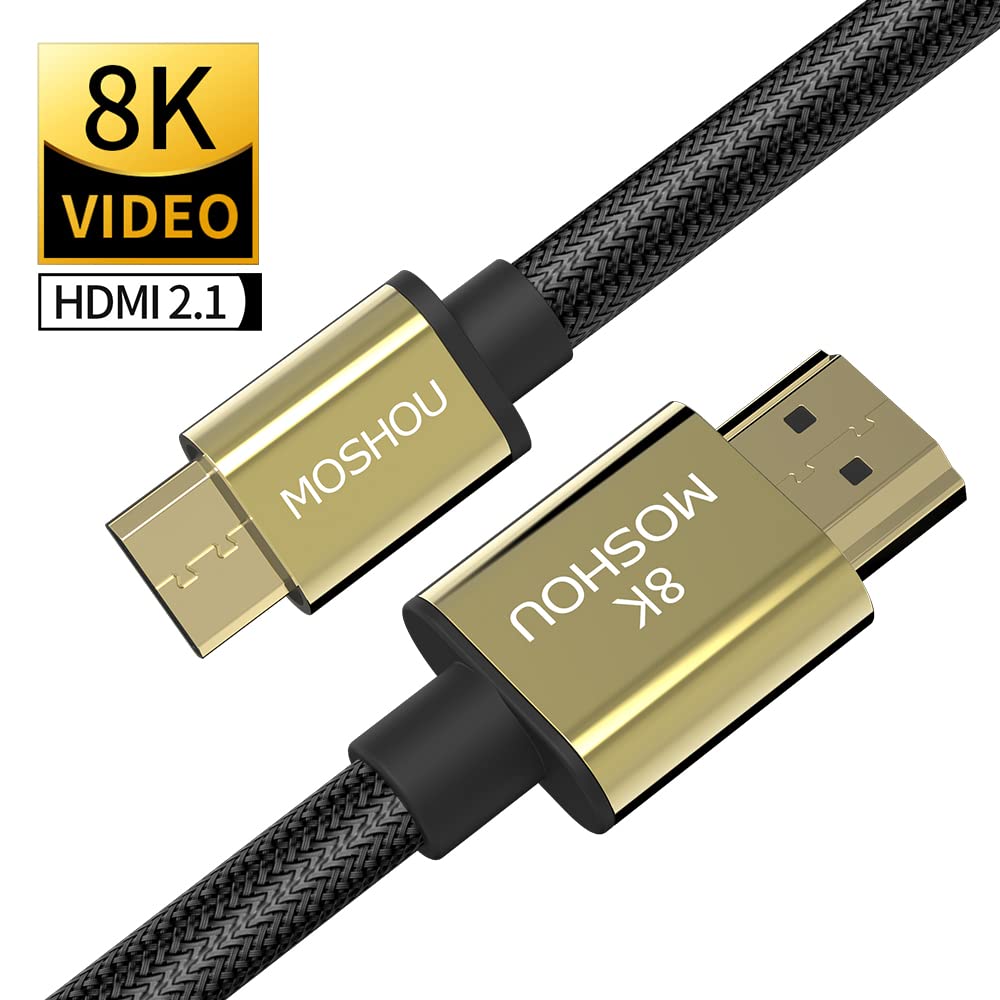 Mini HDMI to HDMI 8K Cable[Gold-plated shell,Braided] High Speed 4K@120Hz 4K@60Hz HDMI 2.1 Cord,Compatible with Nikon,Canon EOS,Camera,Camcorder,Tablet,Graphics Video Cards,Pico Projector(12 Feet)
