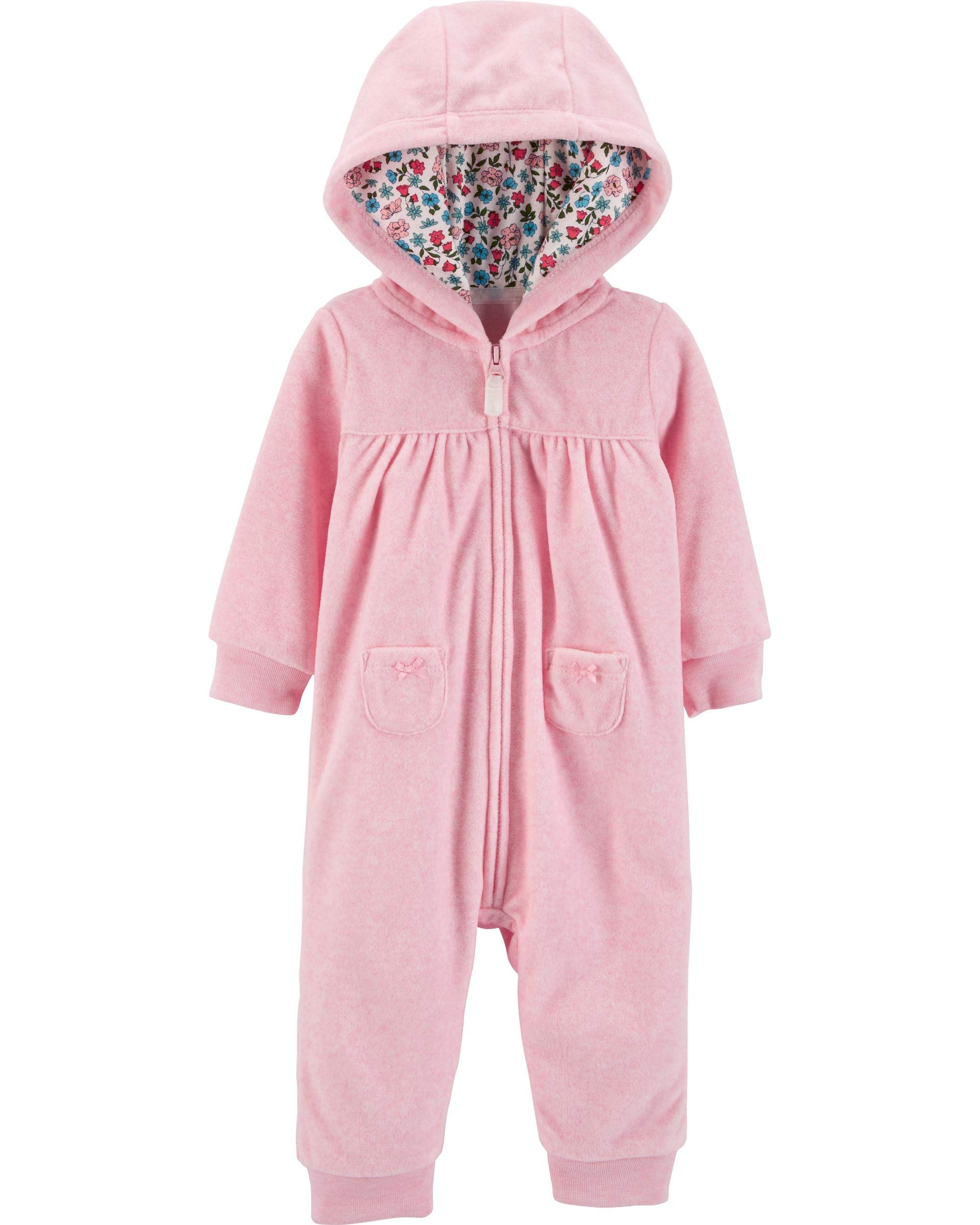 Carter's Baby Girls' Hooded Brushed Fleece Jumpsuit, Light Pink, Newborn