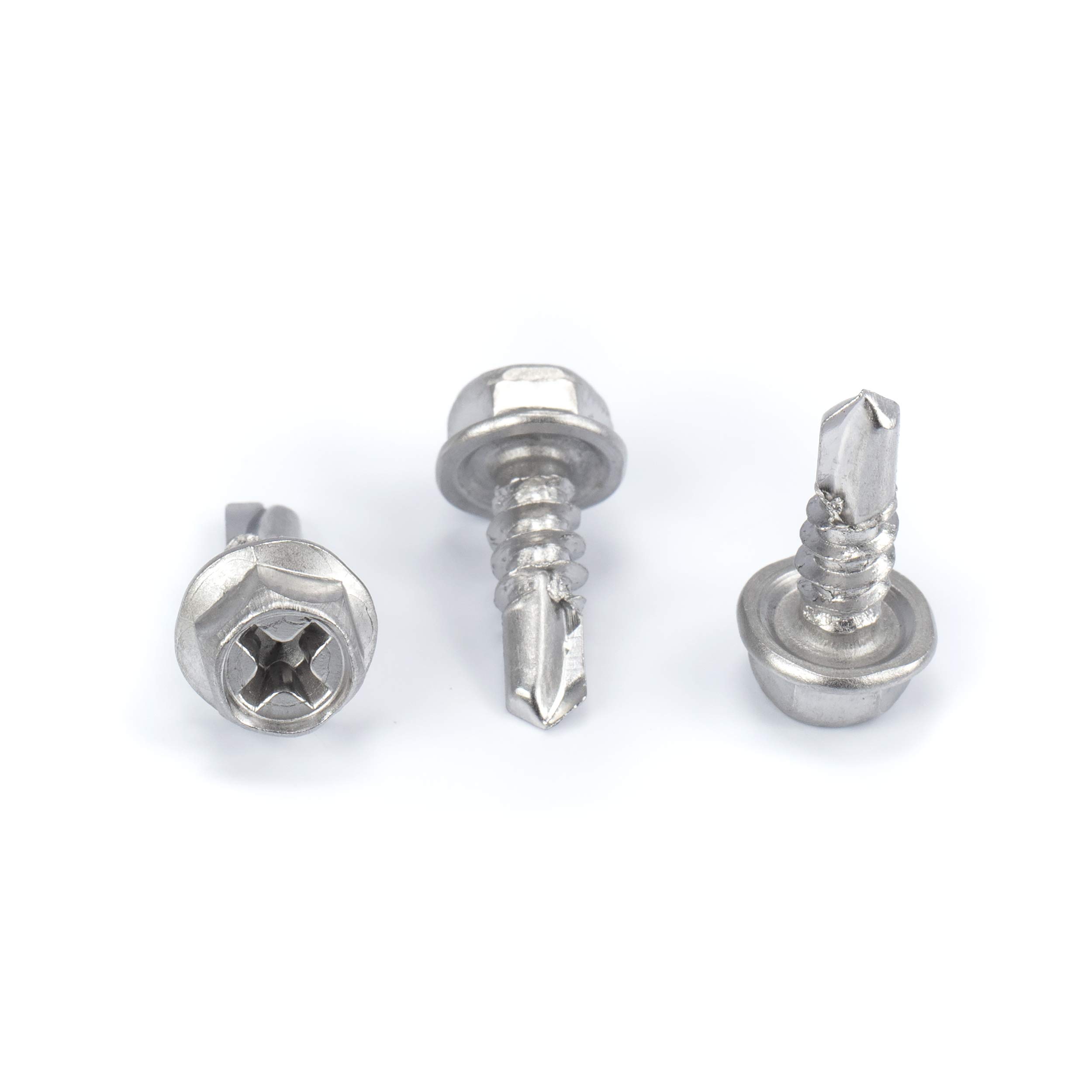 THE CIMPLE CO #8 Size, 1/2" Length (13mm) - Self Tapping/Drilling Screw - 410 Stainless Steel (Exceptional Wear and Very Corrosion Resistant) - Hex and Phillips Head - 100pcs