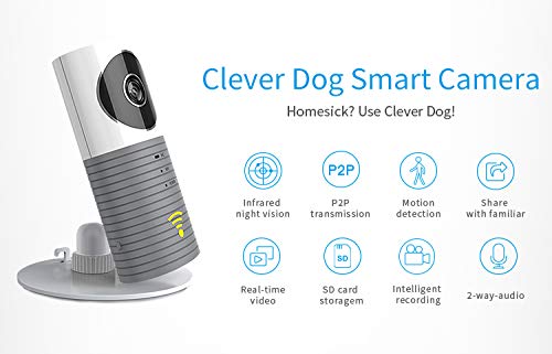 Clever Dog Camera Wifi, Small Pet Nanny Camera with Audio and Video, Cell Phone App, Wide Angle, Motion Sensor, Night Vision, Indoor, Cheap Camera for Home Security, Puppy, Baby Monitor