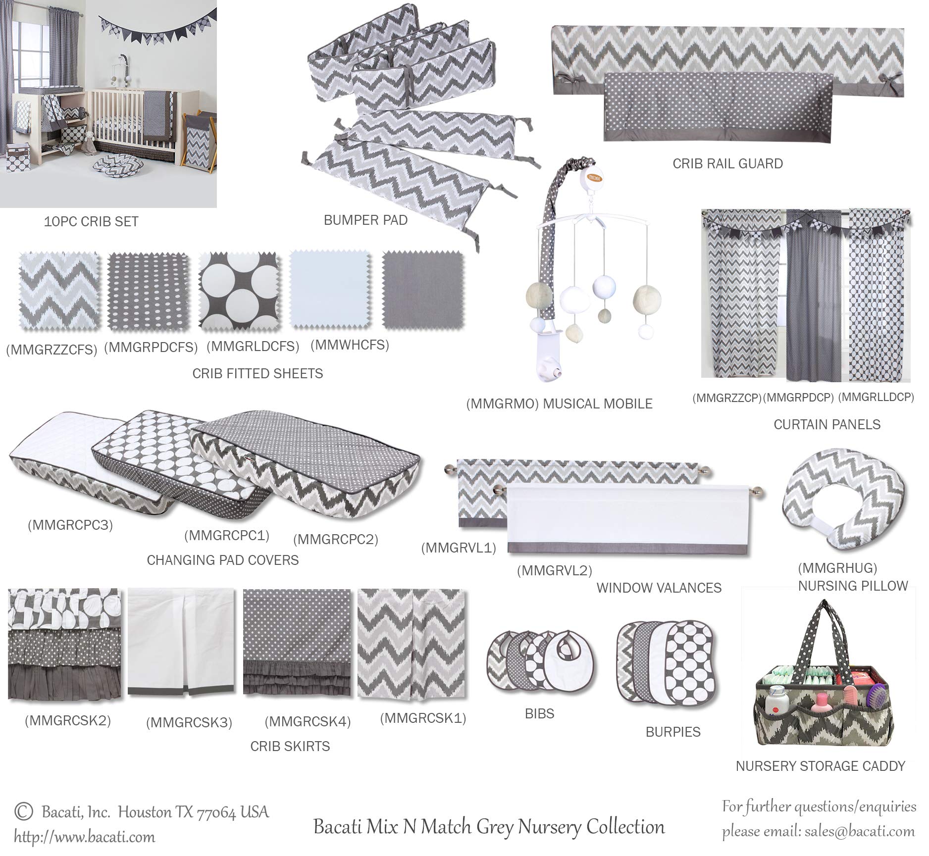 Bacati - 2 Pack Crib Fitted Sheets - Mix and Match Ikat Zigzag Chevron Soft Breathable 100% Cotton Percale Baby Sheets - Fits Standard 28 x 52 X 5 inches Crib & Toddler Mattresses (Grey)