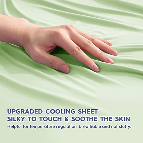 ABENE California King Green Cooling Dual Layer Mattress Topper for Hot Sleepers, Breathable Cool Fitted Sheet for Night Sweats Relief Plus Thick Mattress Pad Cover Soft Pillowtop with Deep Pocket
