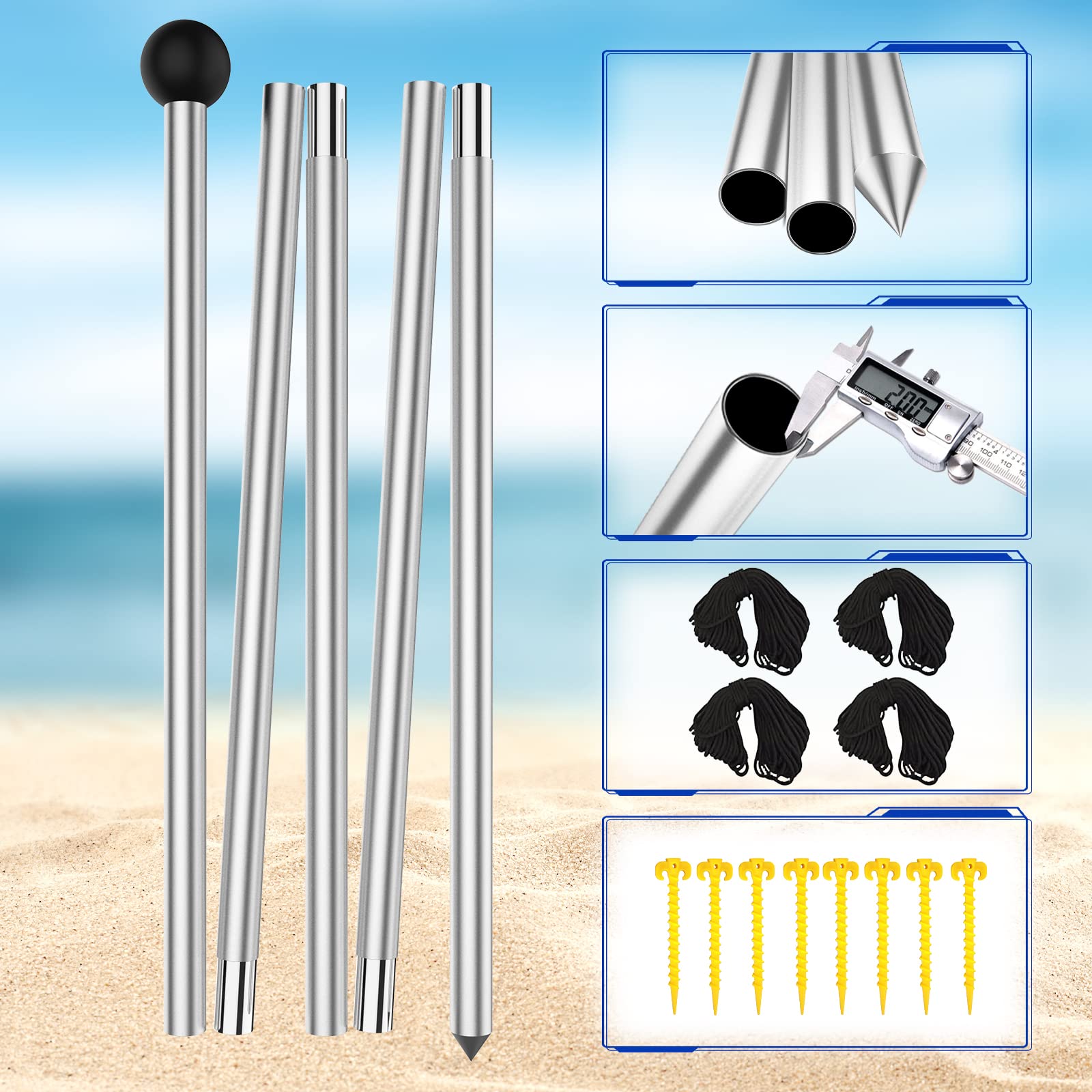 2022 Upgraded Beach Tent Pop Up Shade, HARBLAND 10X10 FT UPF50+ Beach Shade Canopy with 8 Tent Stakes, 4 Support Ropes, Carry Bag(4 Thickened Tip Poles, 4-8 People)