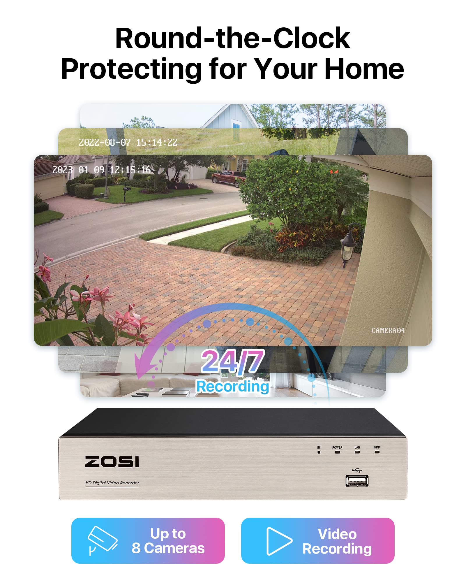 ZOSI 5MP Lite Home Security Camera System with 1TB Hard Drive,8CH H.265+ CCTV DVR,8pcs 1080P 1920TVL Weatherproof Surveillance Cameras,80ft Night Vision,Motion Alert,Remote Access for 24/7 Recording
