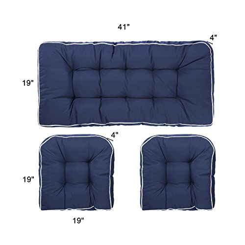 Blytieor Outdoor 3 Piece Settee Cushion Set, Patio Wicker Cushions 1 Loveseat Cushion & 2 U-Shape Cushion