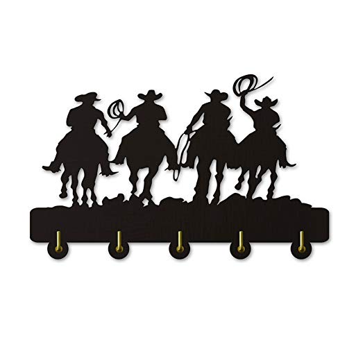 Wall Coat Hooks West Cowboy Silhouette Wooden Hook Wall Door Installation Clothes Coat hat Key Hook/Coat Rack/Wall Hook Modern Home Decoration Wall Stickers Kitchen Bathroom Towel Hook, Blackļ¼Longļ¼
