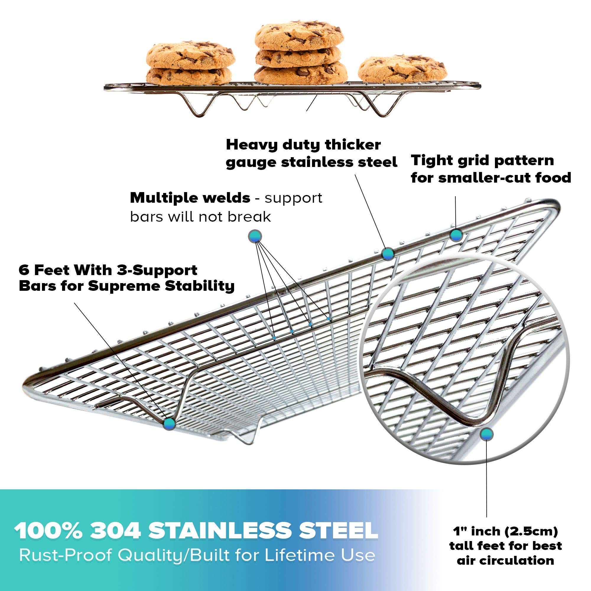 3 Pack Stainless Steel Wire Cooling, Baking, Roasting Rack with Aluminum Cookie Pan Tray Set- Heavy Duty, Commercial Quality - (1 Half Sheet, 1 Jelly Roll & 1 Quarter Sheet Pan Rack Sets)