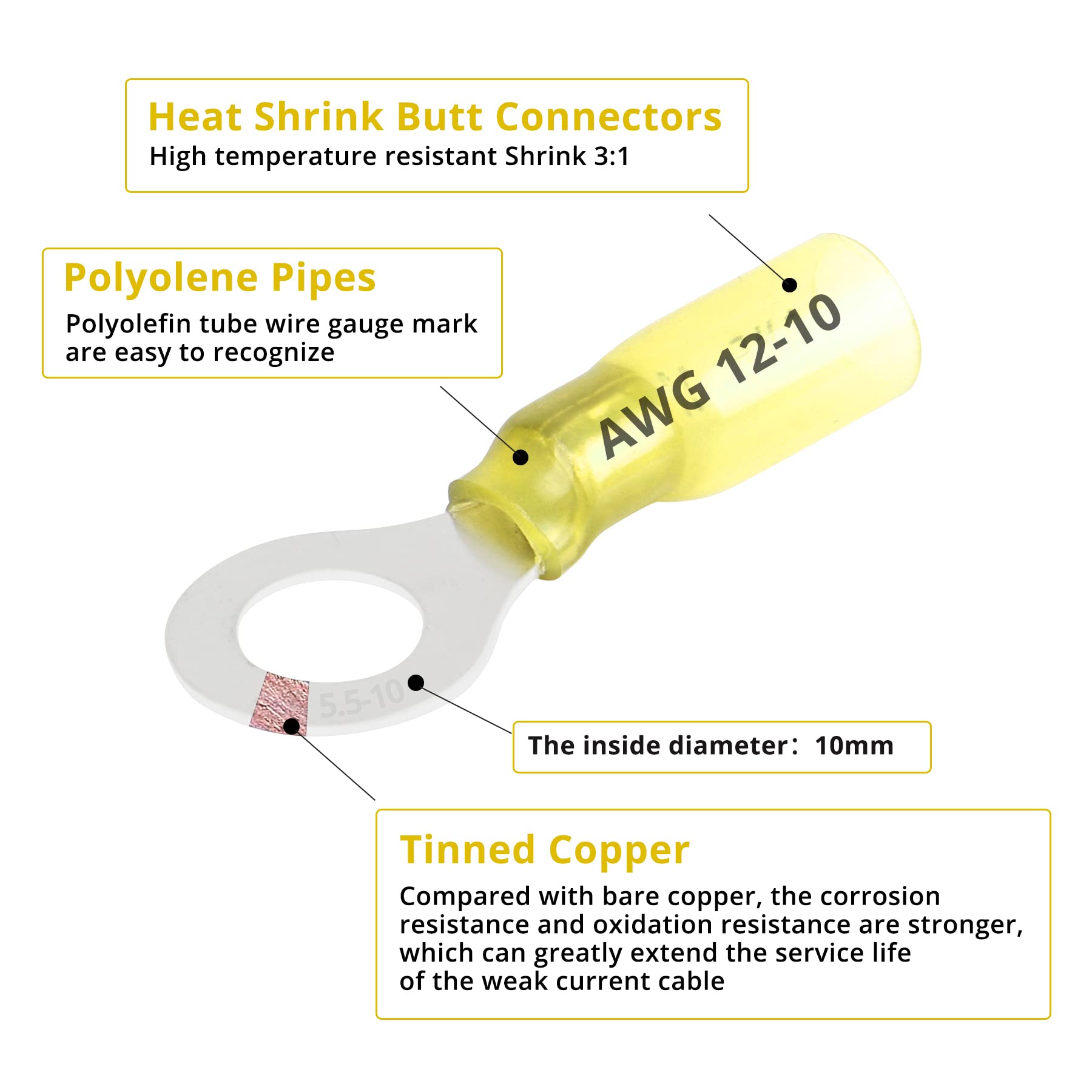 480PCS Heat Shrink Wire Connectors Terminal Seal Electrical Connectors Butt Waterproof and Insulated Wire Terminals kit Ring Fork Spade Connectors for Marine Automotive Truck Wire Joint