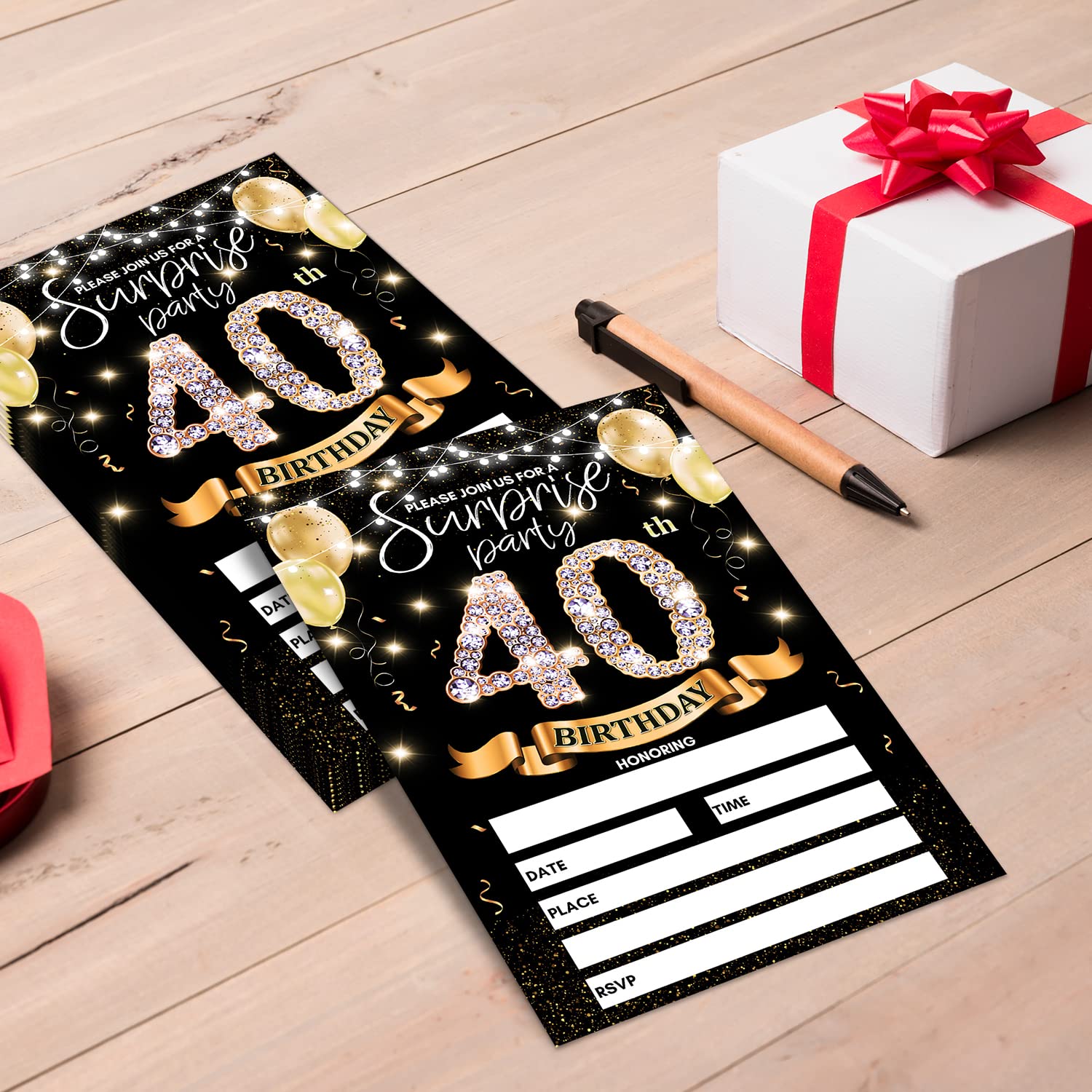 40th Birthday Party Invitation Card - Black Gold Invites with Back In 1983 Poster Printing On The Back Double-Sided Fill-in Invites - 20 Cards with Envelopes for Party Favors - sr-13