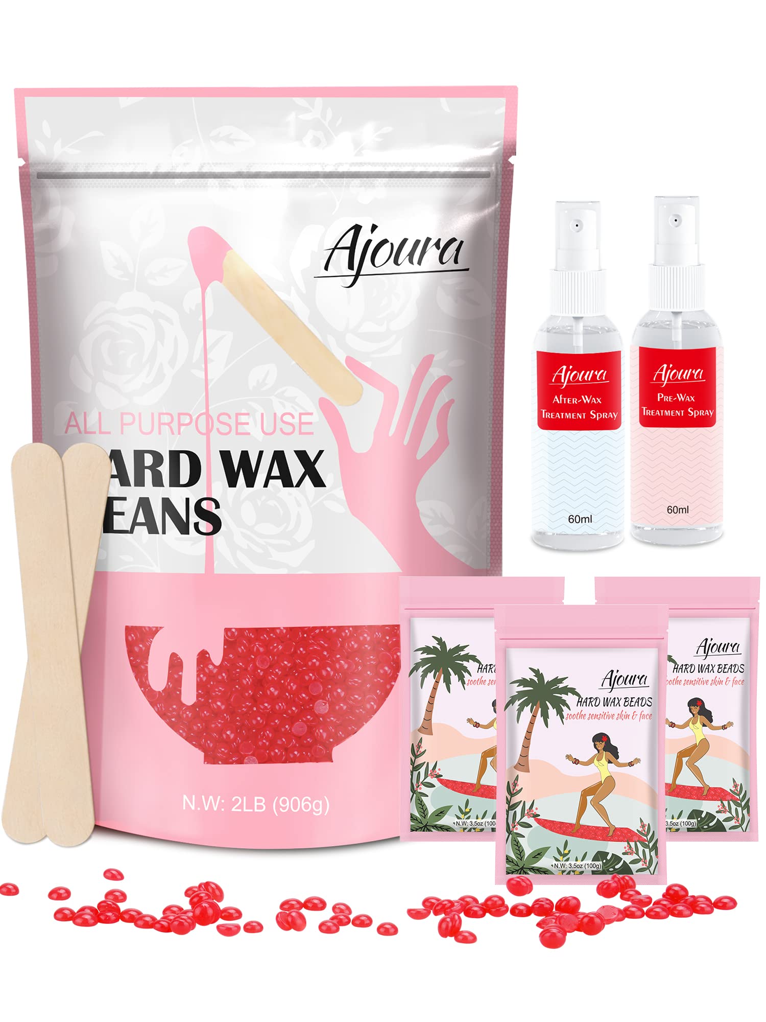 2LB Hard Wax Beads +300g Wax Beans Refilled for Brazilian Bikini Full Body Face Eyebrow Armpit Leg Back and Chest Hair Removal