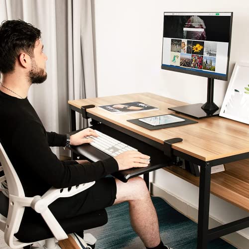 HUANUO Keyboard Tray Under Desk with C Clamp-Large Size, Steady Slide Keyboard Stand, No Screw into Desk, Perfect for Home or Office