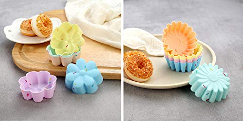 40PCS Silicone Cupcake Baking Cups Set Silicone Baking Cups For Baking, Including 8 Shapes Silicone Muffin Cups Cupcake Molds (Round, Square, Star, Sunflower, Rose, Chrysanthemum, Flower, Pumpkin)
