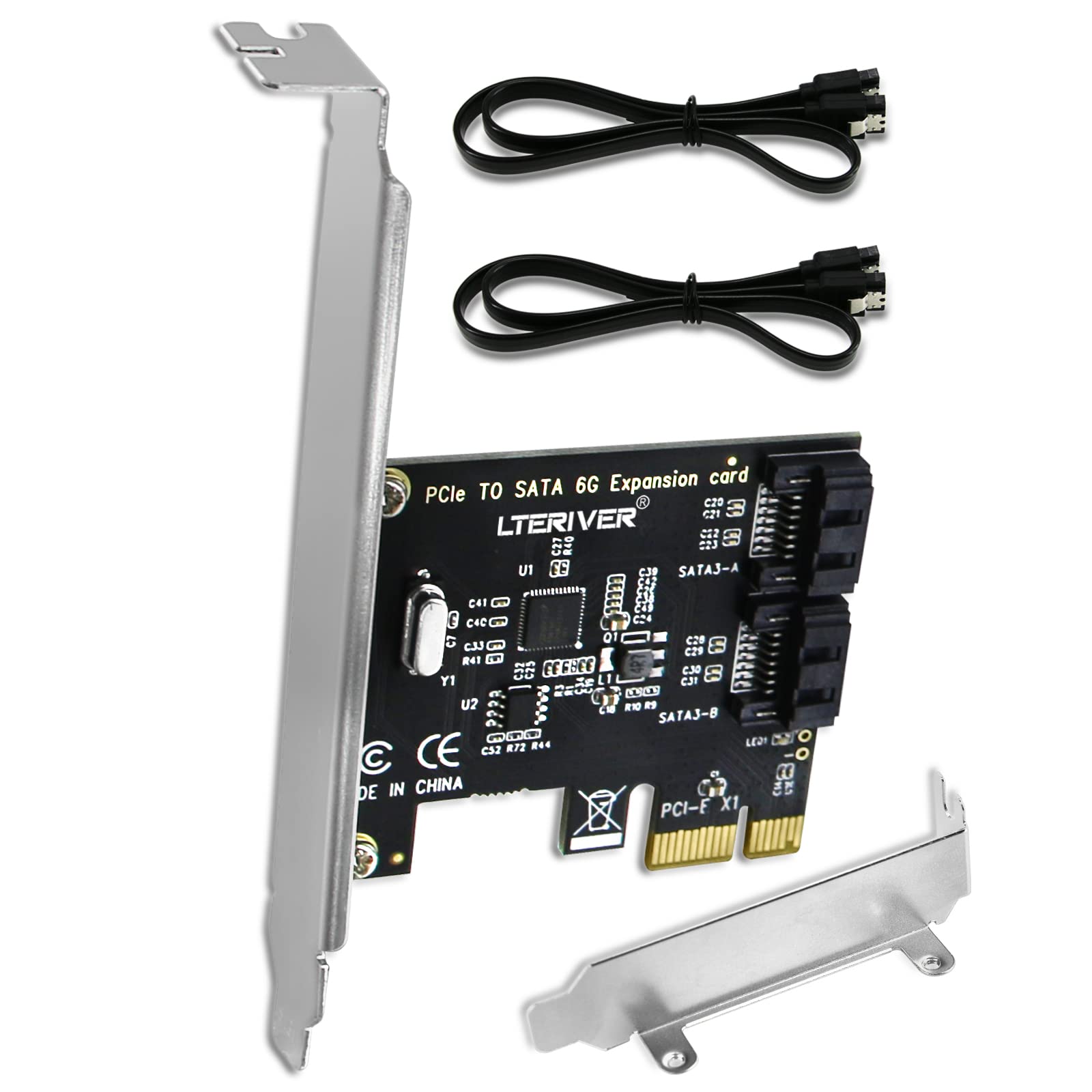 LTERIVER PCIE to 2-Ports Serial ATA/SATA 3.0 Host Controller Card, Plug and Play on Windows OS, MAC OS and Linux Kernel PCs, 2X 6Gbps Max SATA 3.0 None Raid Ports-Support AHCI Boot Up (PCE-G2S2)
