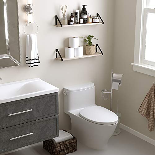 Wallniture Ponza Wood Floating Shelves for Wall Organization and Storage, 24"x4.5" Natural Bathroom Shelves Wall Mounted Set of 2