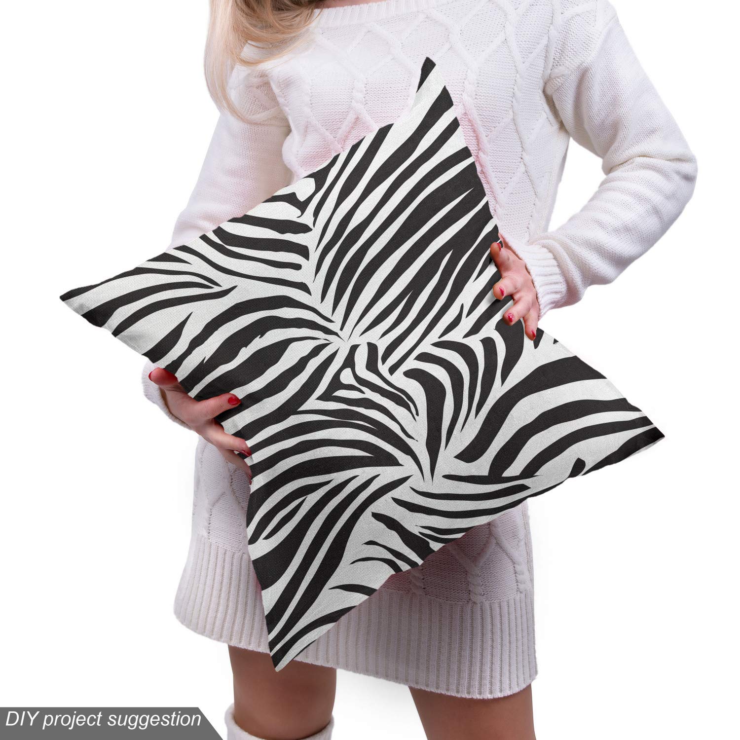 Ambesonne Zebra Print Fabric by The Yard, Striped Zebra Animal Print Nature Wildlife Inspired Simplistic Illustration, Decorative Fabric for Upholstery and Home Accents, 1 Yard, Black and White