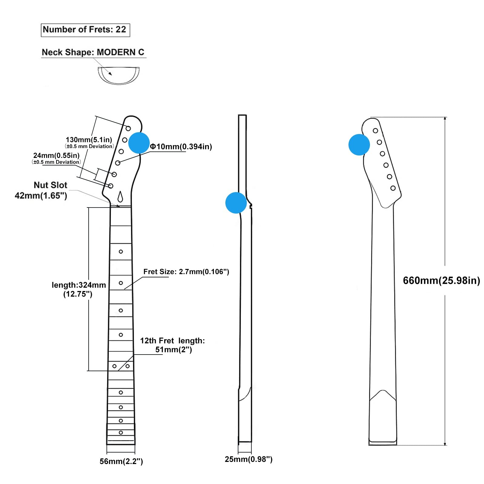 22fret TL Canadian Flamed Roasted Maple Electric Guitar Neck 14" Radius of Fingerboard, Bone Nut, Rosewood Fingerboard