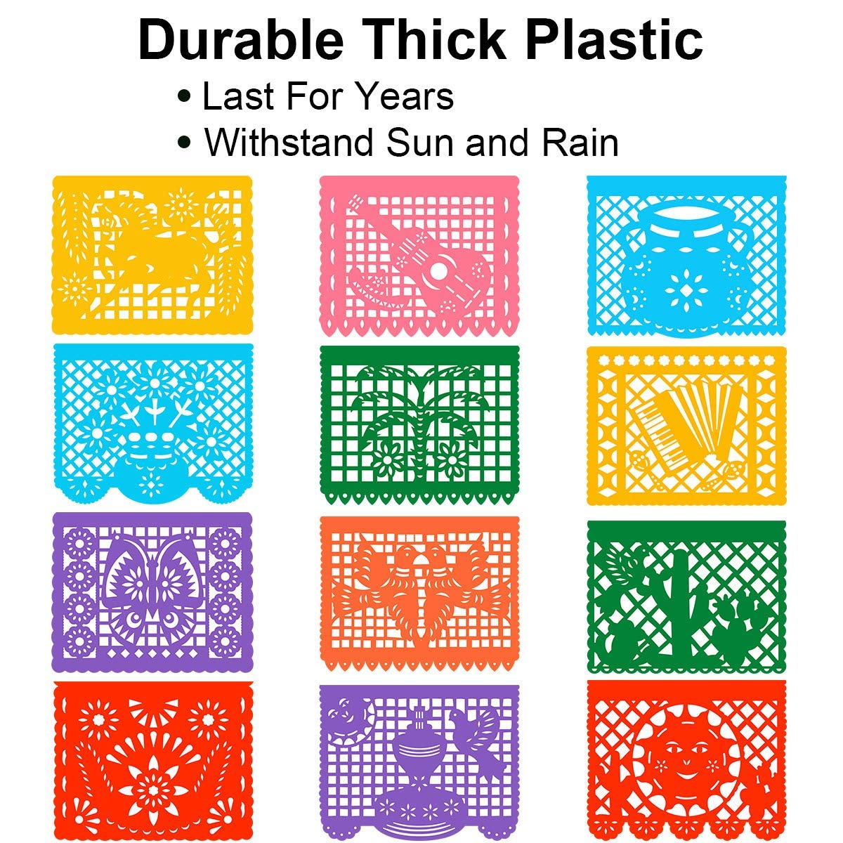 3 Packs Mexican Banners, 66 Ft(22ft x 3) Papel Picado Banner, Large Plastic Mexican Fiesta Banners Cinco de Mayo Party Fiesta Decorations Mexican Themed Birthday Party Supplies 12 Patterns with String