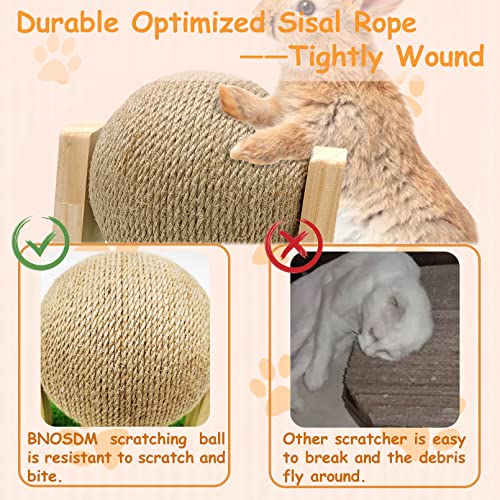 BNOSDM Rabbit Scratch Toy Natural Sisal Wood Rabbit Scratching Ball Toy Bunny Scratcher with Ball for Indoor Rabbits Bunnies Kittens Ferrets Chinchillas Small Animals (Small)