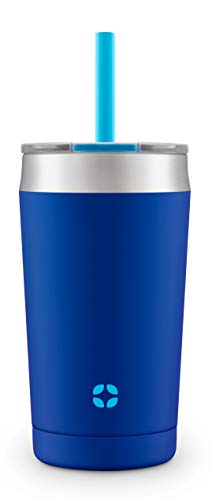 Ello Rise Vacuum Insulated Stainless Steel Tumbler with Optional Straw, 12 oz, Touchdown Blue