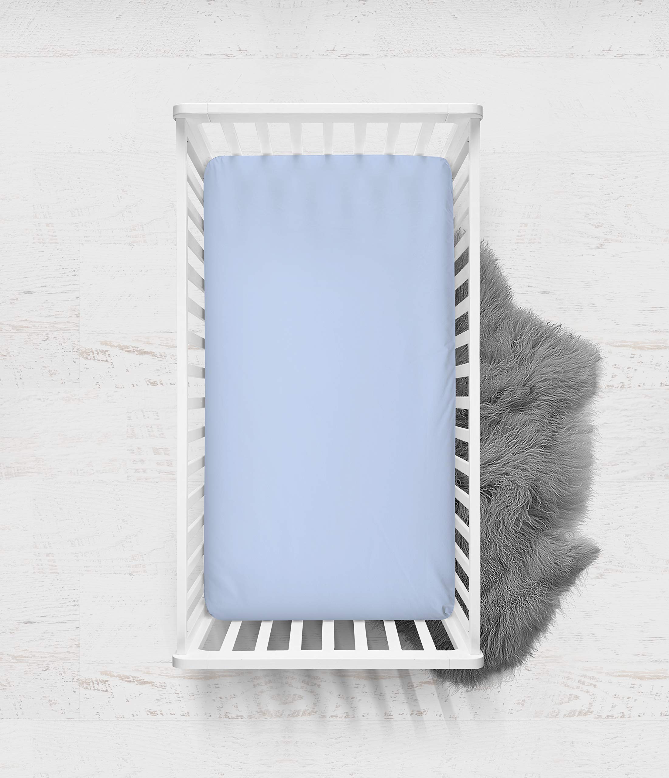 Bacati - ONE Solid Boys 100% Cotton Percale Universal Baby US Standard Crib or Toddler Bed Fitted Sheet (Light Blue)