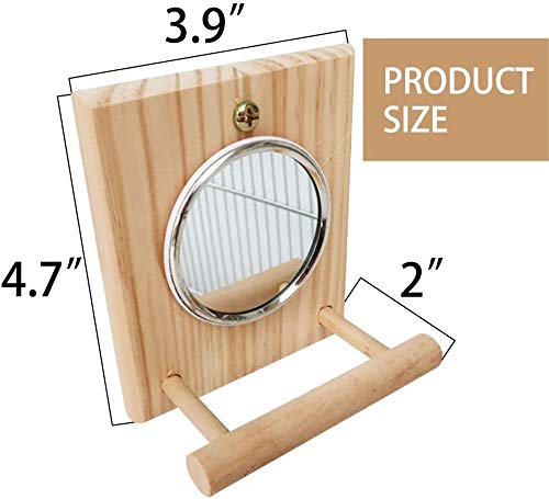 Hamiledyi Bird Mirror with Wooden Perch,Birdcage Fun Platform Stand Toys