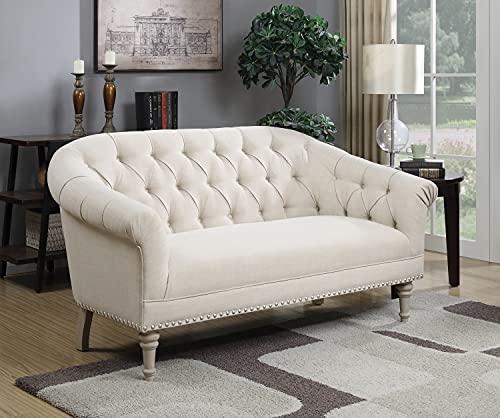 Coaster Furniture Loveseat Settee Natural Fabric Weathered Grey Chrome 902498