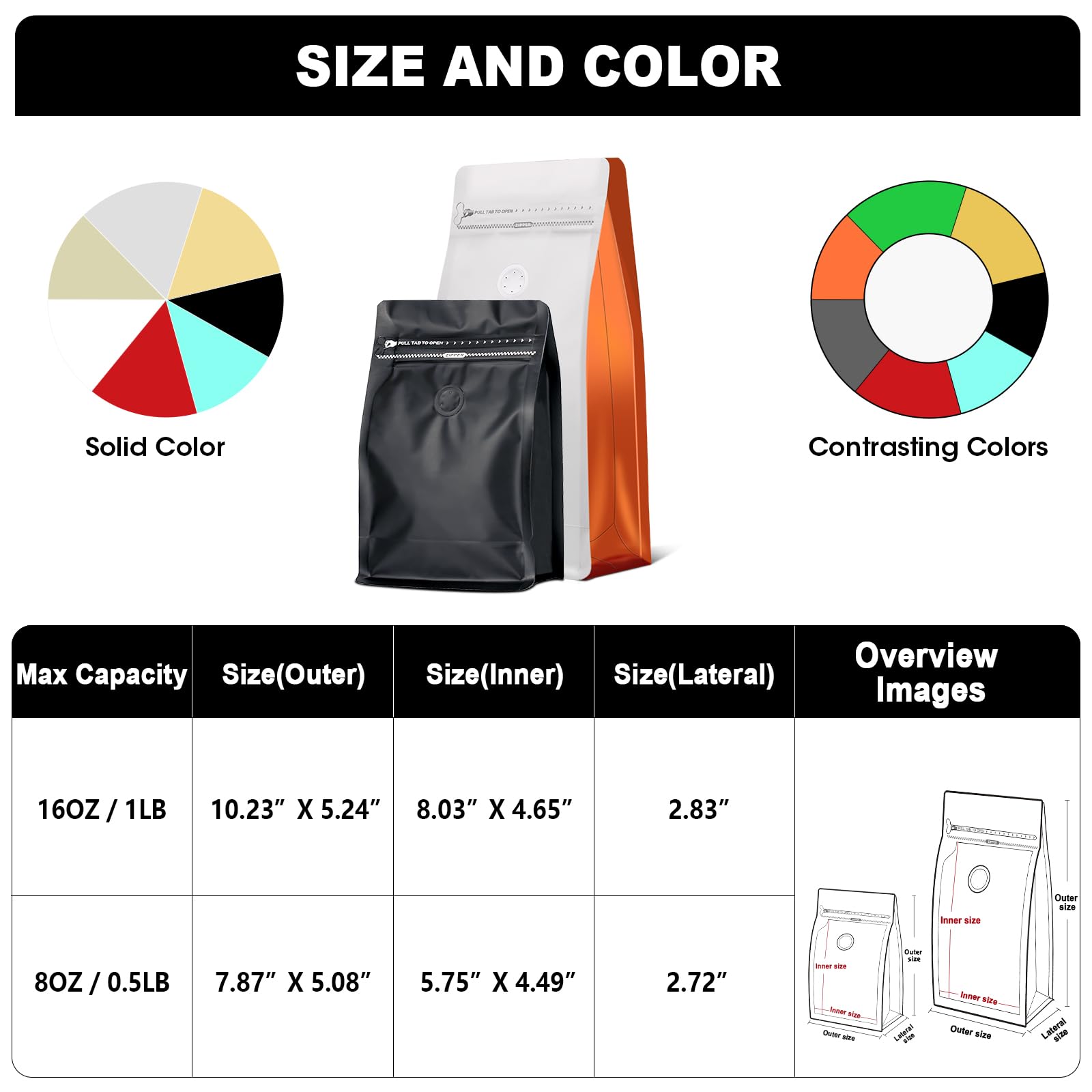 8oz 1/2 lb 60pcs Coffee Bags with Valve,Coffee Packing Bags Vented Coffee Bean Bags Barrier Bags Store Bags for Coffee Packaging, Coffee Storage Pouches Coffee Bag Zipper with Seal(Black)