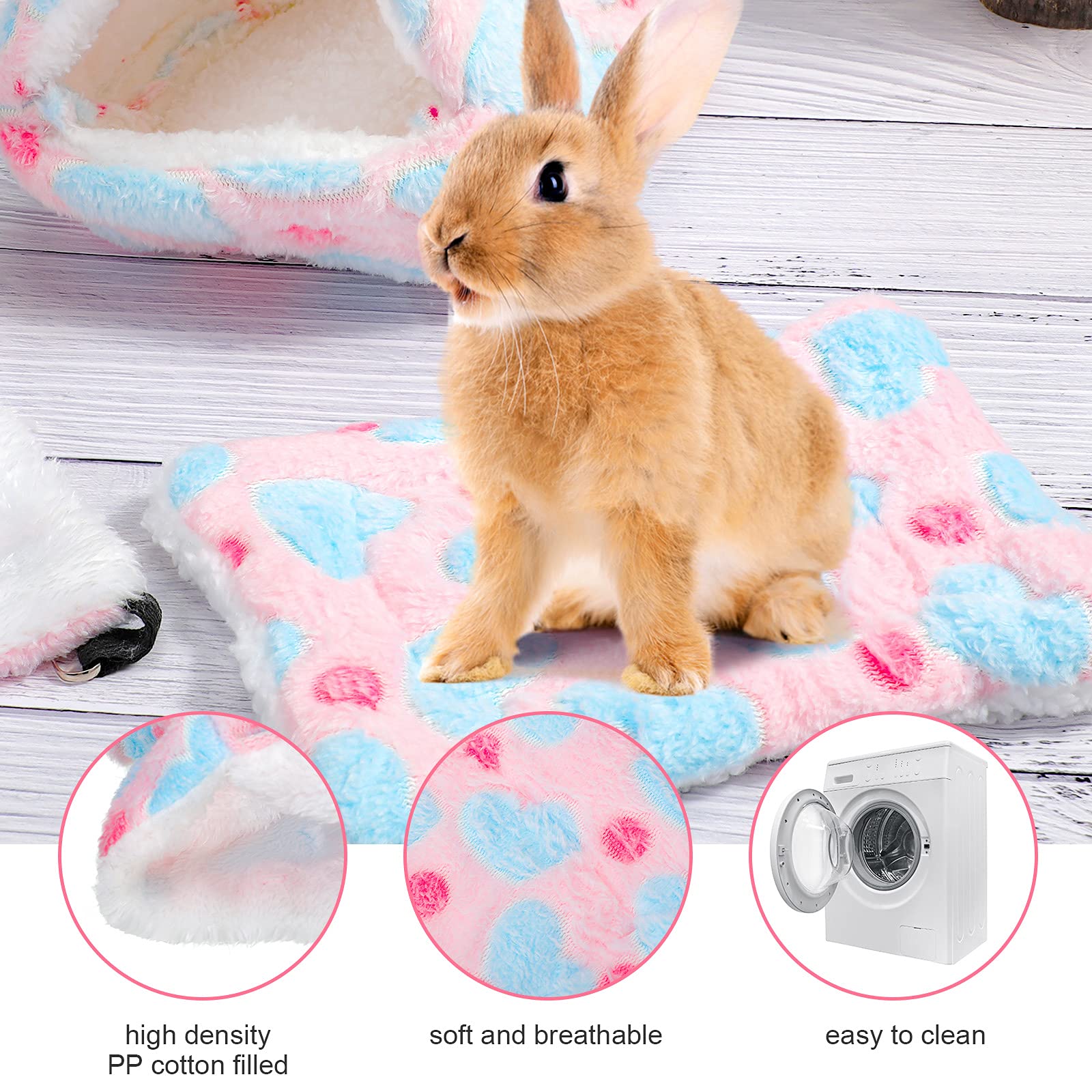 3 Pieces Small Pet Cage Hammock Set Include Double-Layer Sugar Glider Swinging Bed Hanging Rat House Cage and Hamster Warm Bed Mat for Rat Parrot Ferret Squirrel Hamster Rat Playing Sleeping (Pink)
