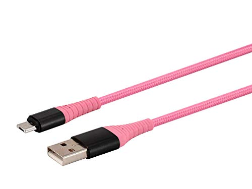 Monoprice USB 2.0 Micro B to Type A Charge and Sync Cable - 3 Feet - Pink | Durable, Kevlar-Reinforced Nylon-Braid - AtlasFlex Series