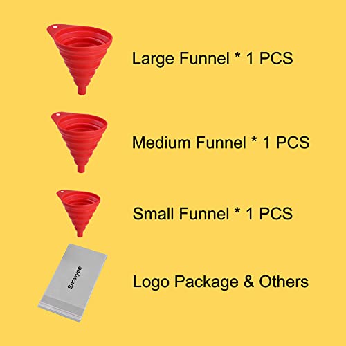 Snowyee Funnels for Filling Bottles, Collapsible Wide Mouth Water Bottle Kitchen Silicone Funnel (3 in 1 Set/Red)