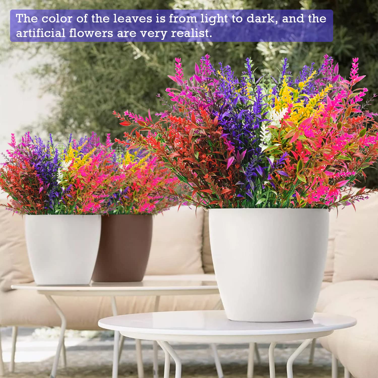AOUCKSX Artificial Lavender Flowers 6 Bundles Outdoor UV Resistant Faux Plastic Plants Artificial Greenery Lavender for Home Garden Wedding Indoor Porch Box Table Centerpiece Decorations