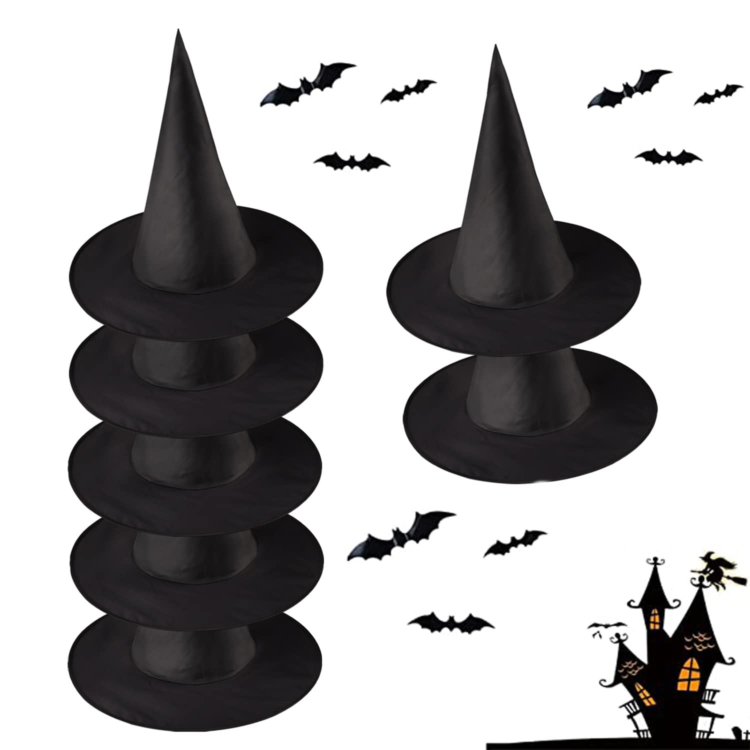 8PCS Black Halloween Witch Hats, Black Witch Hats Hanging, Halloween Black Witch Hat Witch Cap Costume Accessory for Halloween Christmas Party, Witch Hat Magician Witch