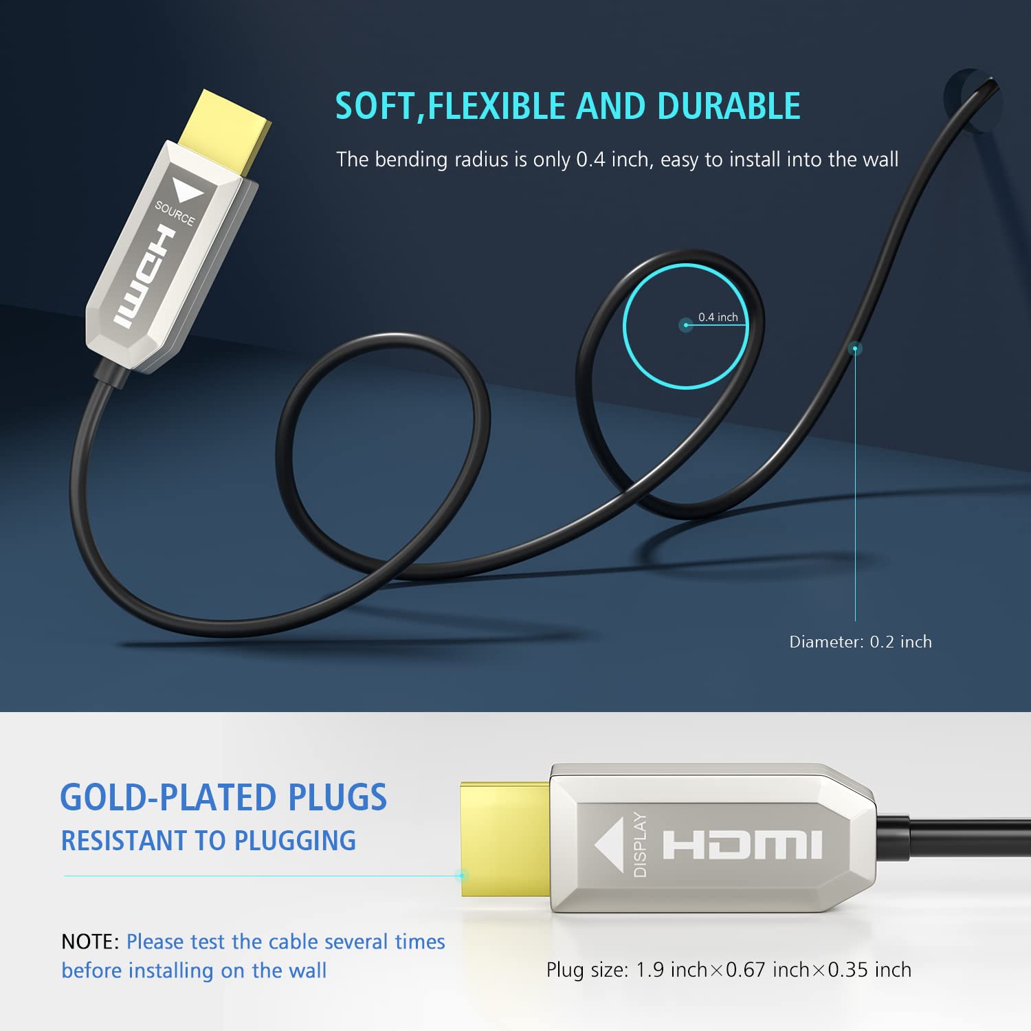 AOZISTech 8K HDMI 2.1 Fiber Optic Cable 33FT 8K@60Hz 4K@120Hz 48Gbps Dynamic HDR eARC Compatible with PS5/4, Xbox Series X, RTX 3080 3090, LG C9