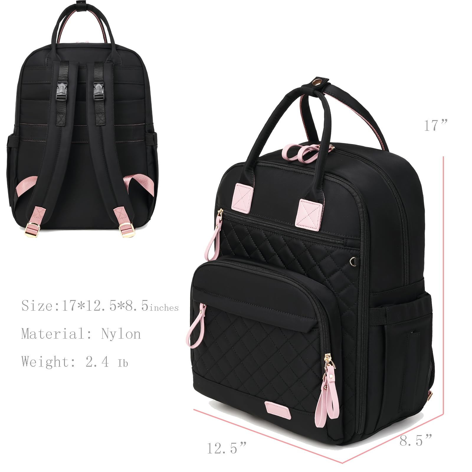 PAOIXEEL 18 Pockets Diaper Bag Backpack with Wet Pockets, Stroller Clips, Convertible Tote Backpack, Black