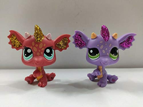 2pcs/Lot Littlest pet Shop Rare Lps Red & Purple Sparkle Glitter Dragon