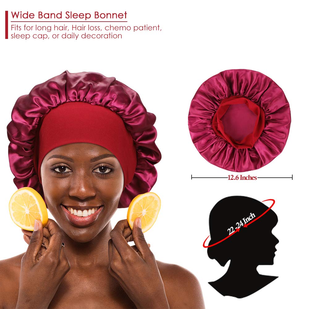 3 Pieces Wide Elastic Band Satin Sleep Bonnet Soft Night Sleeping Cap for Women Haircare